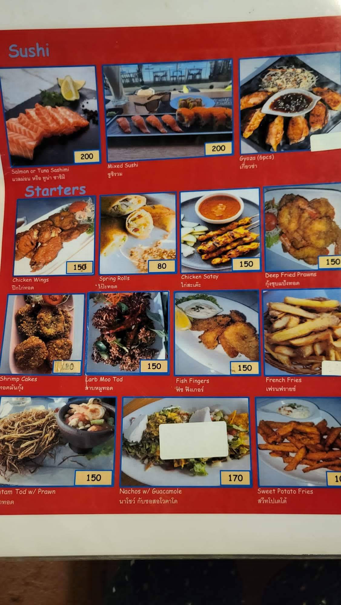 Menu at Lek on the Beach restaurant, Rawai