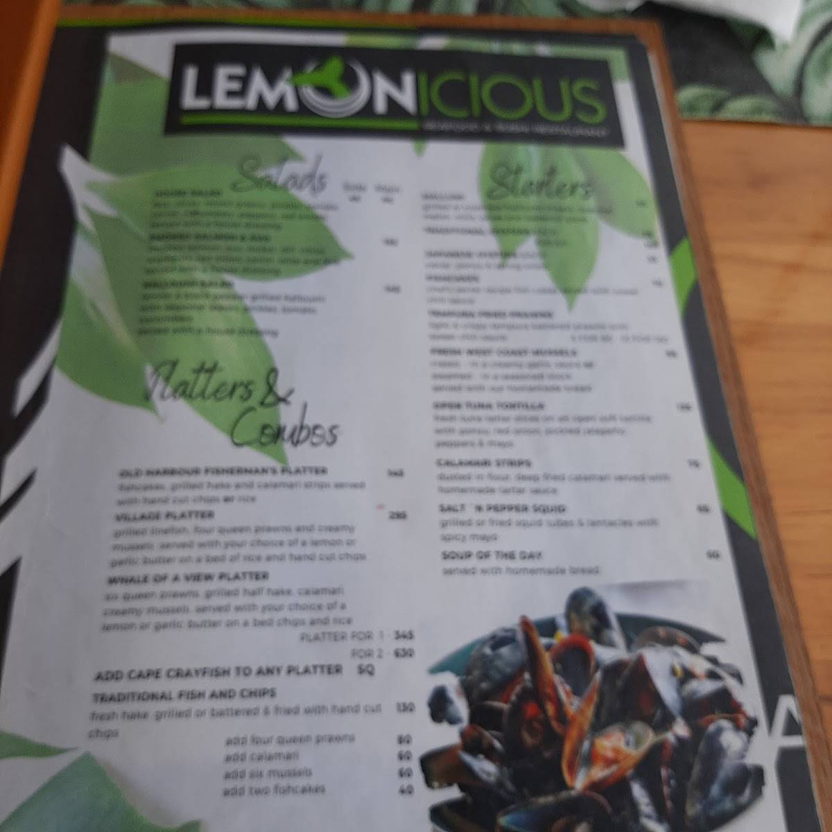 Menu at Lemonicious restaurant, Hermanus
