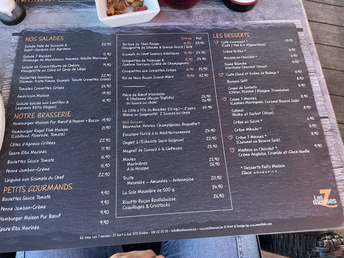 Menu at Les 7 Meuses Restaurant & Accommodation Insolites Wellness ...