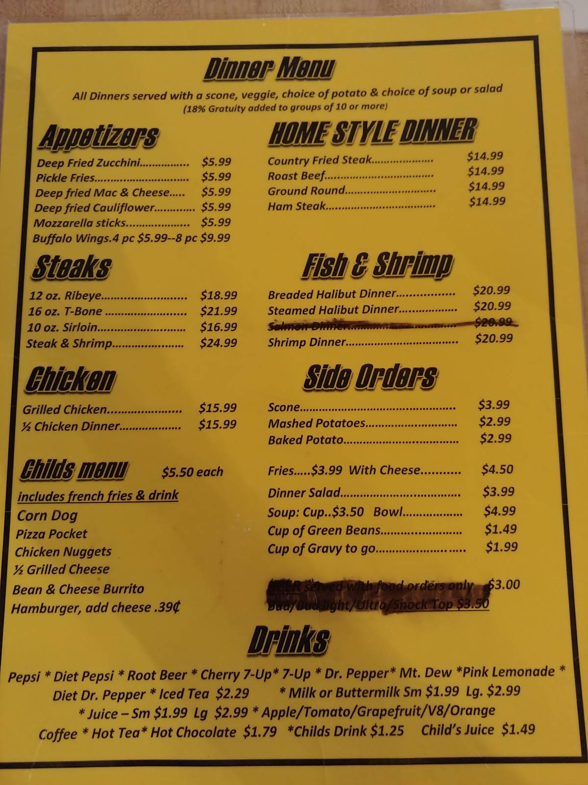 Menu at Leslie's Family Tree Restaurant, Santaquin