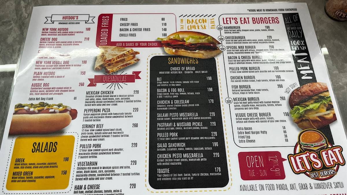 Menu at Let's Eat restaurant, Ko Samui