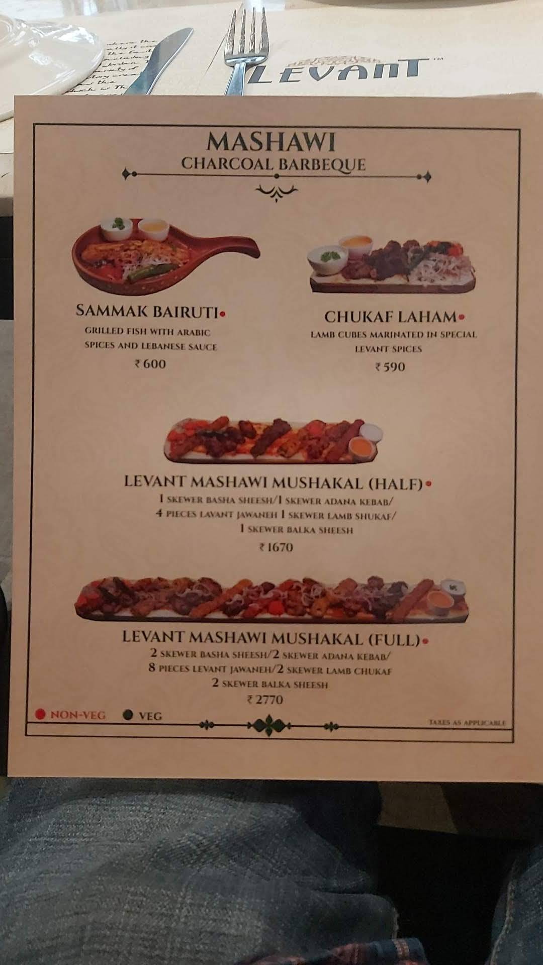 Menu at Levant Turkish Restaurant, Hyderabad
