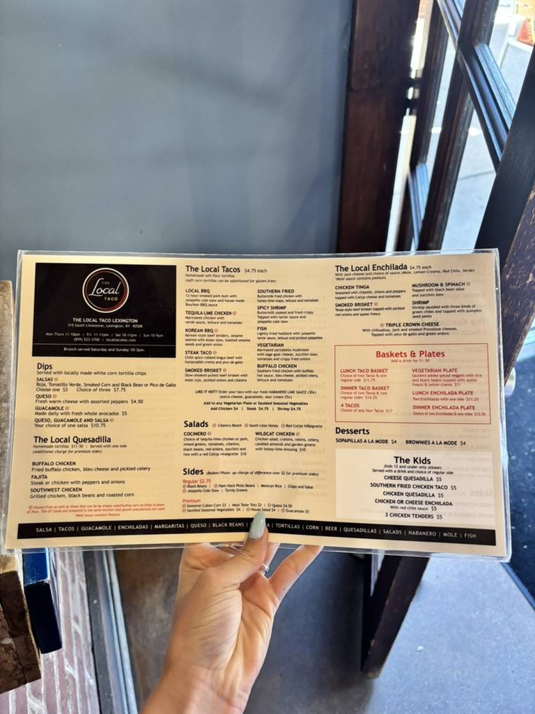 Menu at The Local Taco Lexington restaurant, Lexington