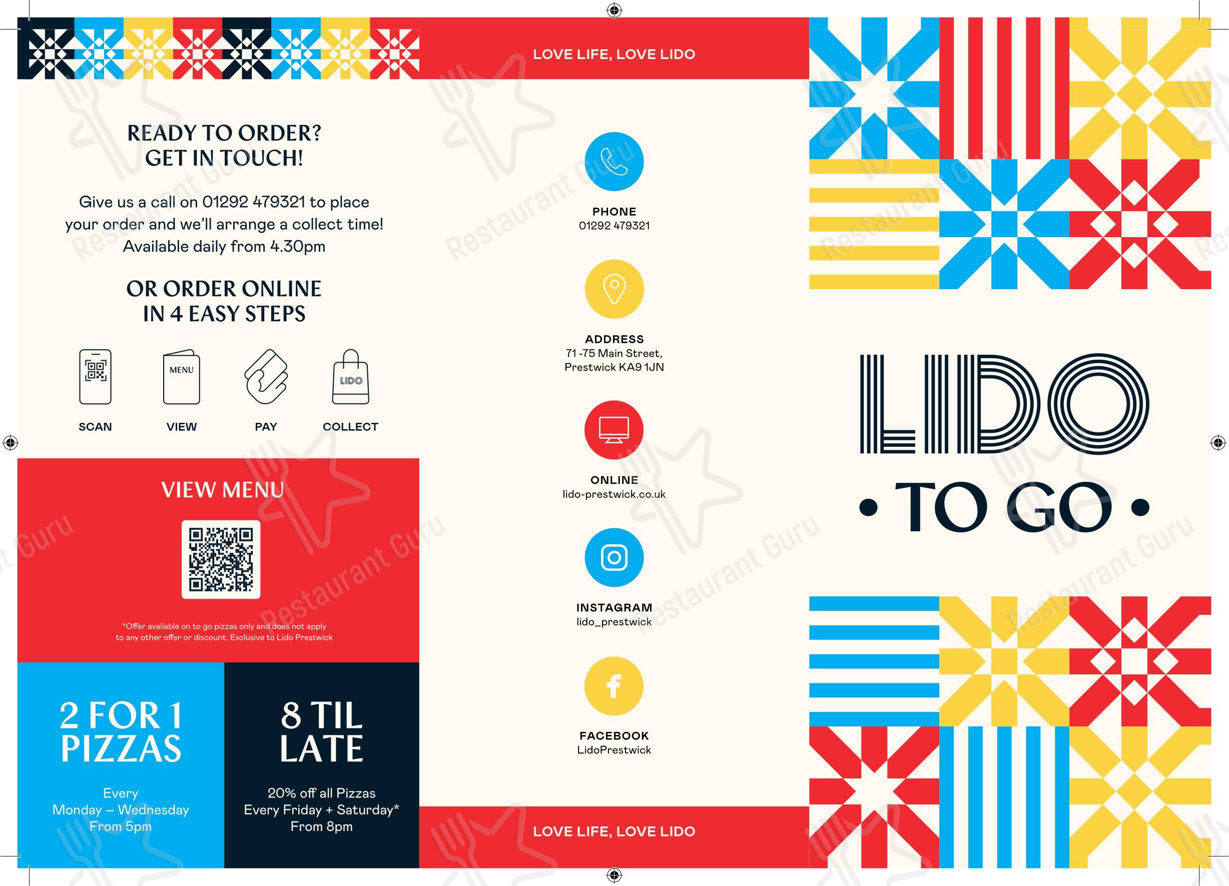 Menu at Lido Prestwick pub & bar, Prestwick