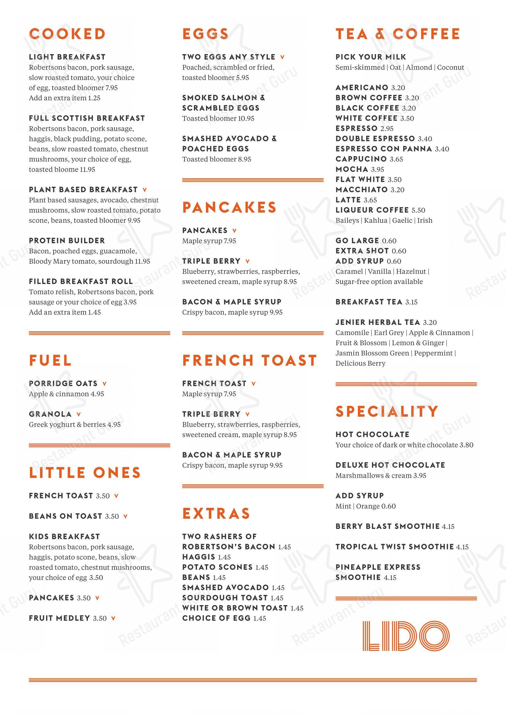 Menu at Lido Prestwick pub & bar, Prestwick