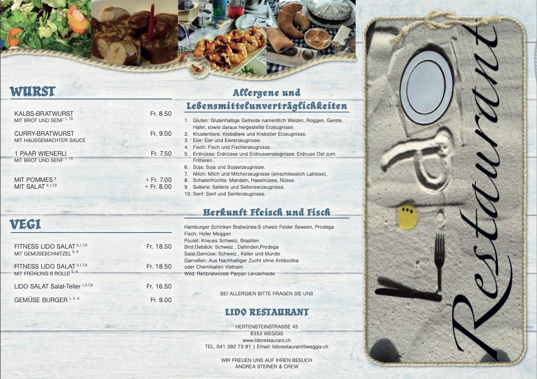 Menu at Lido Restaurant, Weggis, Hertensteinstrasse 45