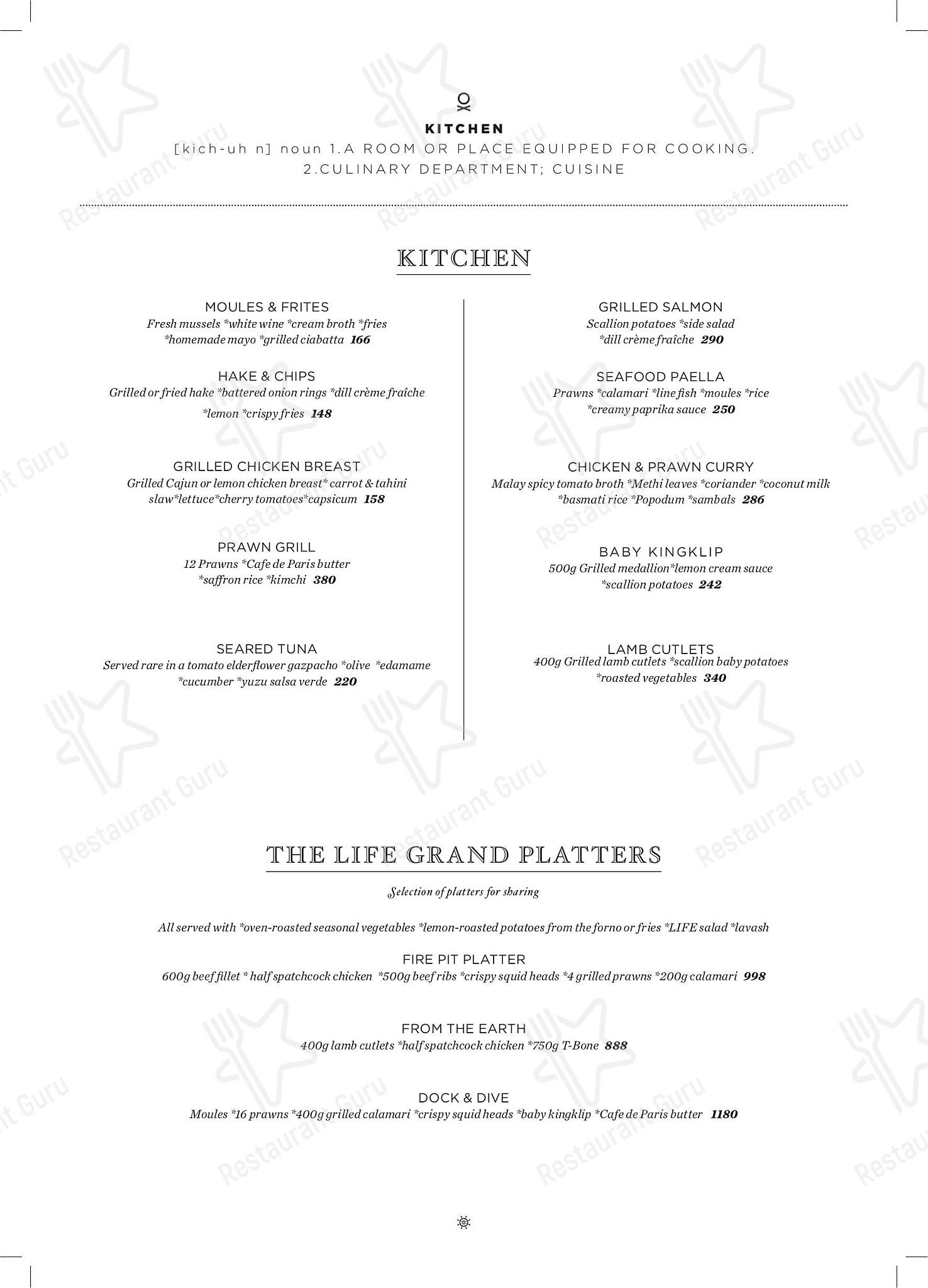 Menu at Life Grand Cafe Waterfront, Cape Town, 2 Pierhead Road