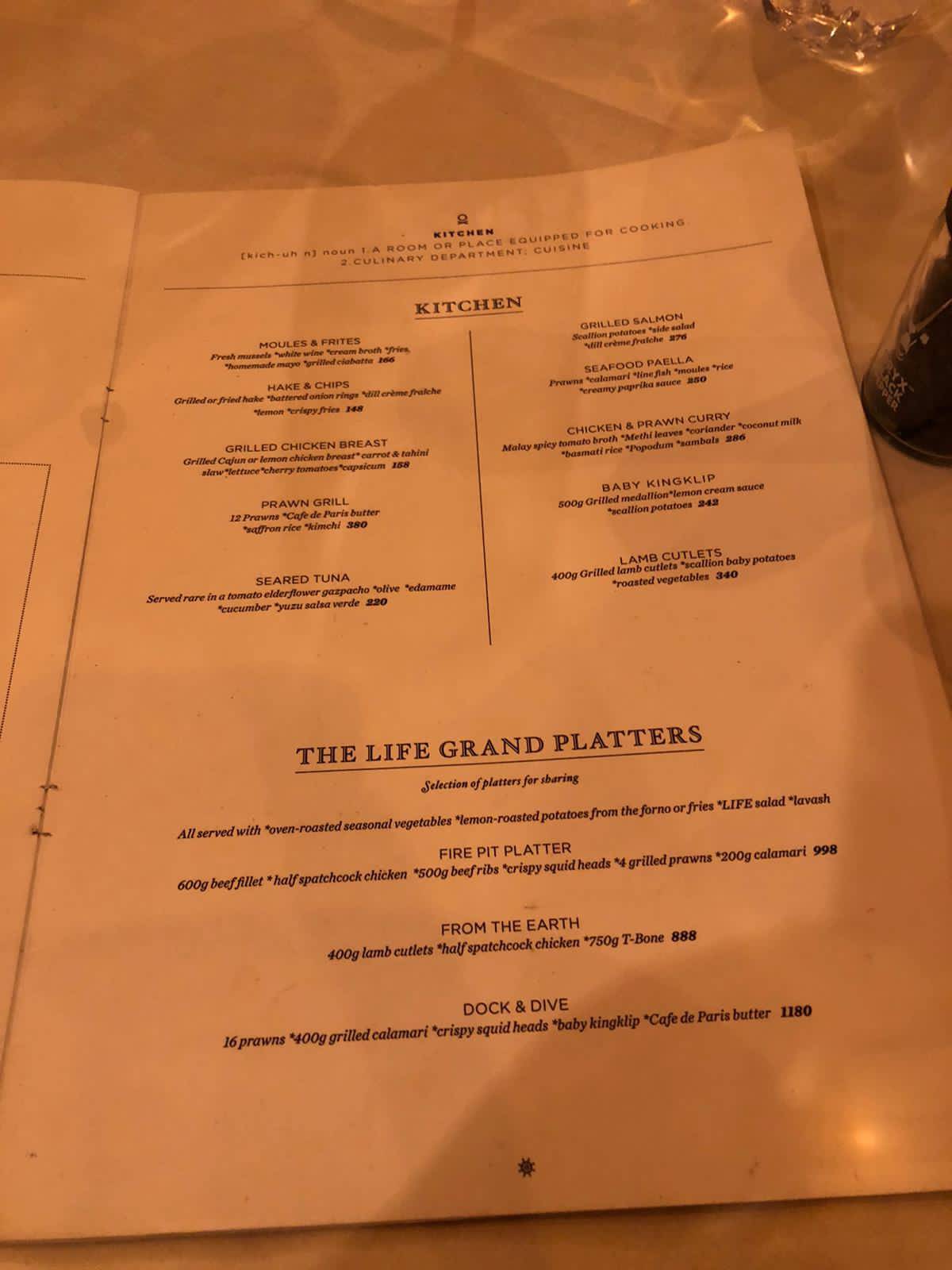 Menu at Life Grand Cafe Waterfront, Cape Town, 2 Pierhead Road