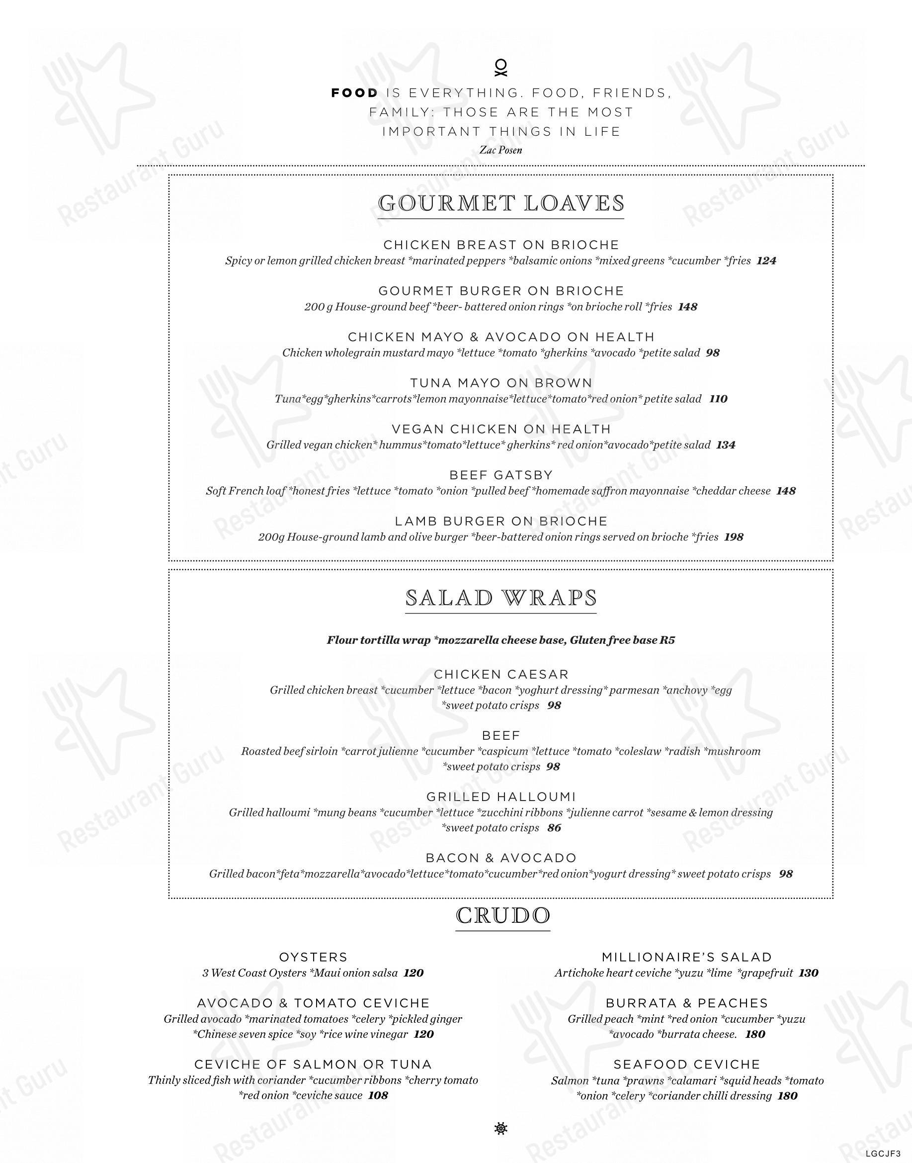 Menu at Life Grand Cafe Waterfront, Cape Town, 2 Pierhead Road