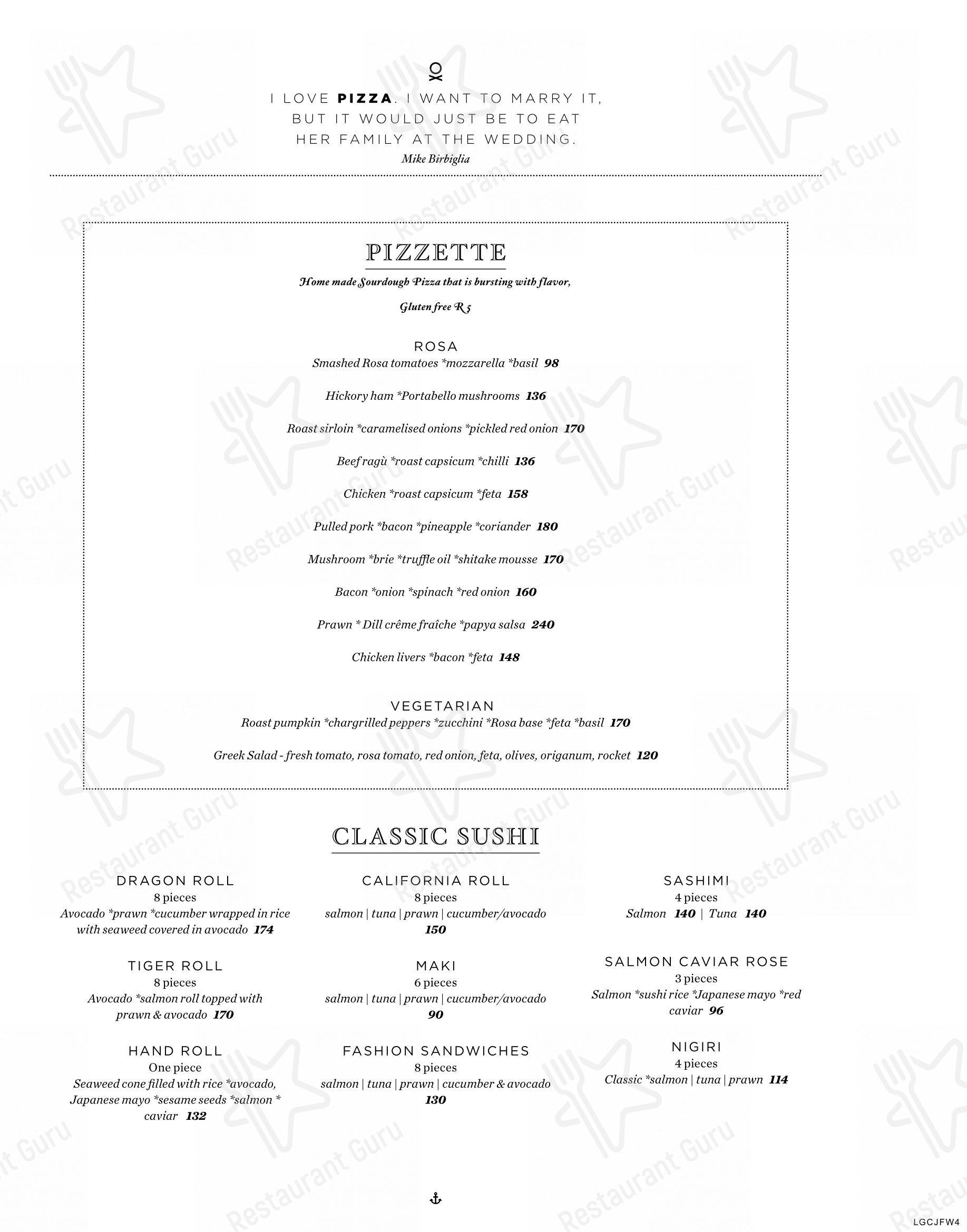 Menu at Life Grand Cafe Waterfront, Cape Town, 2 Pierhead Road