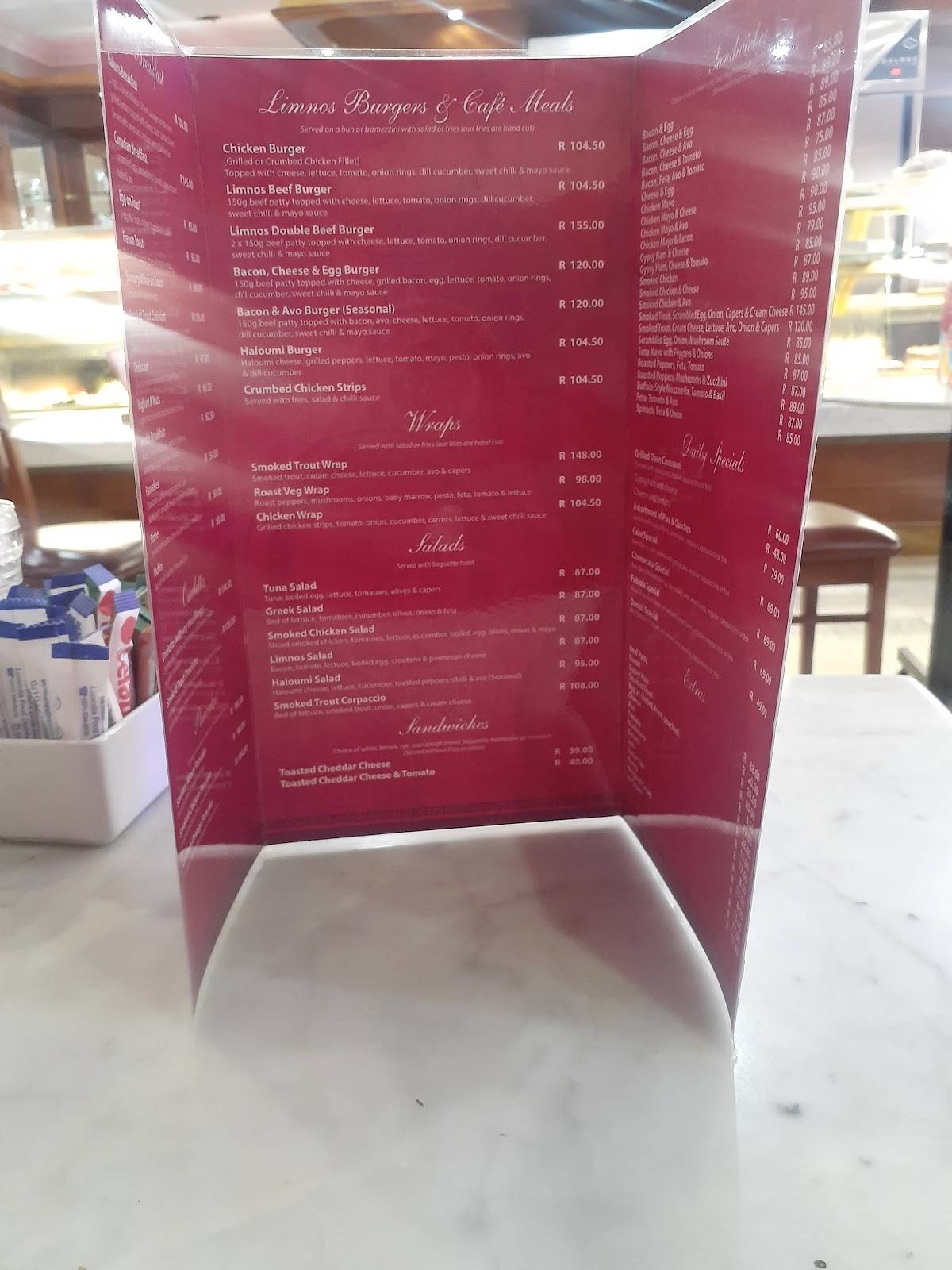 Menu at Limnos Bakers cafe, Cape Town, Entrance B