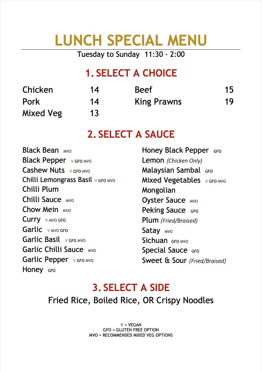 Menu at Lim's Kitchen restaurant, Warners Bay