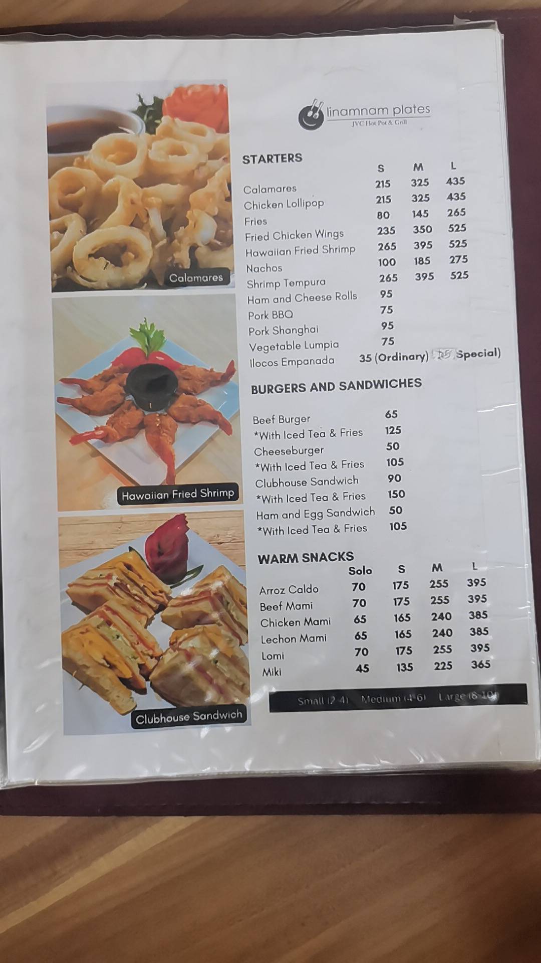 Menu at Linamnam plates restaurant, Badoc, XF9G+QJF