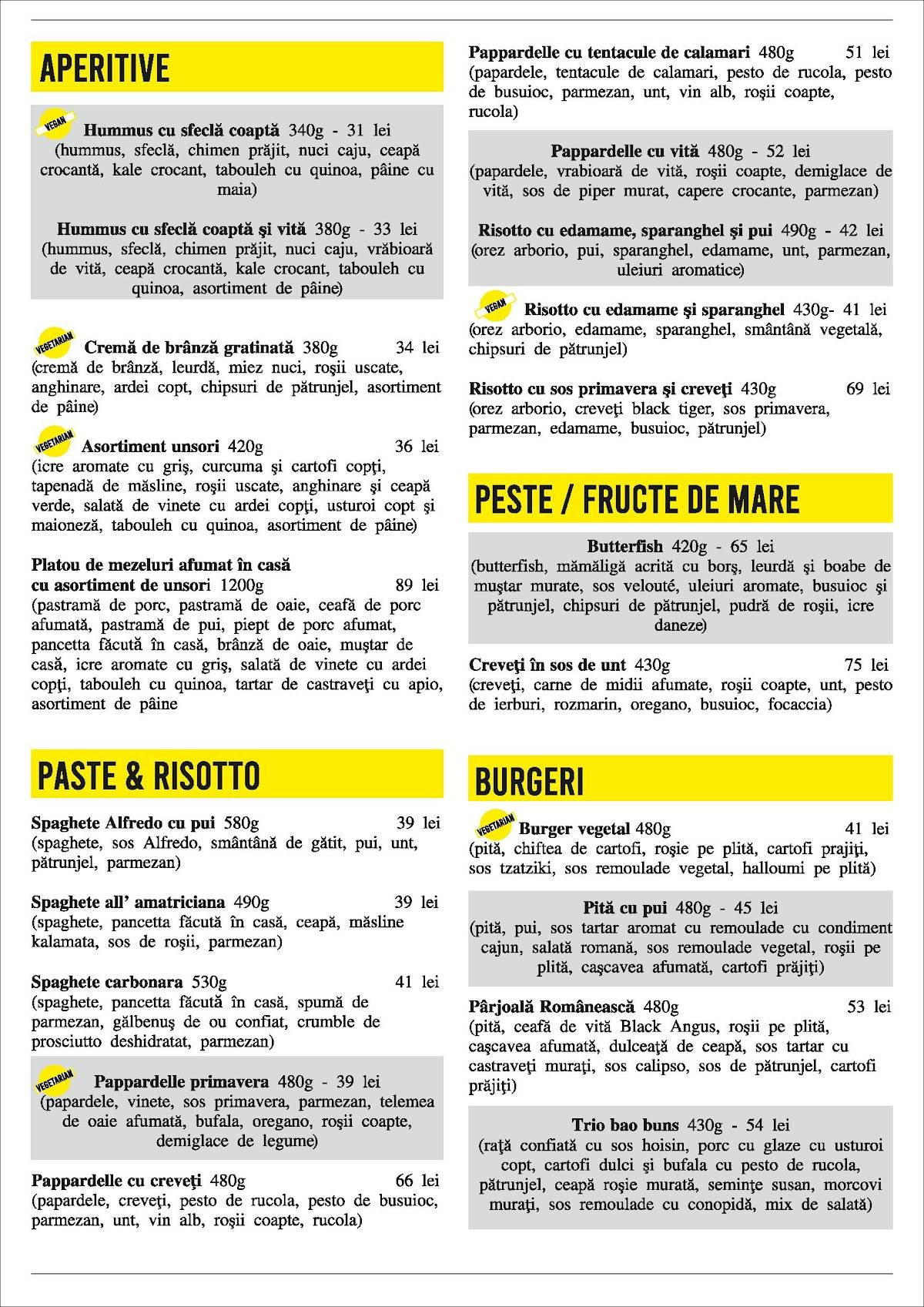 Menu at Linea / Closer To The Moon, Bucharest