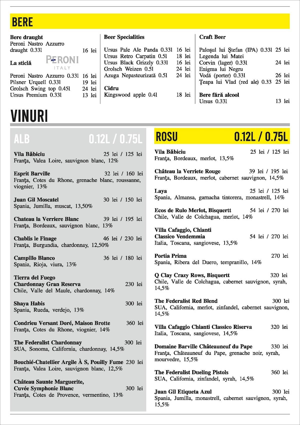 Menu at Linea / Closer To The Moon, Bucharest