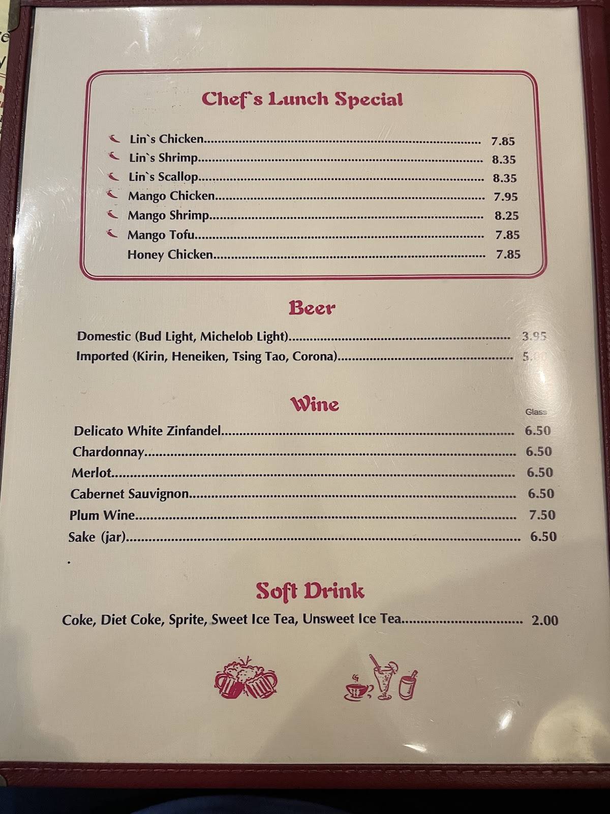 Menu at Lin's Bistro restaurant, Dacula