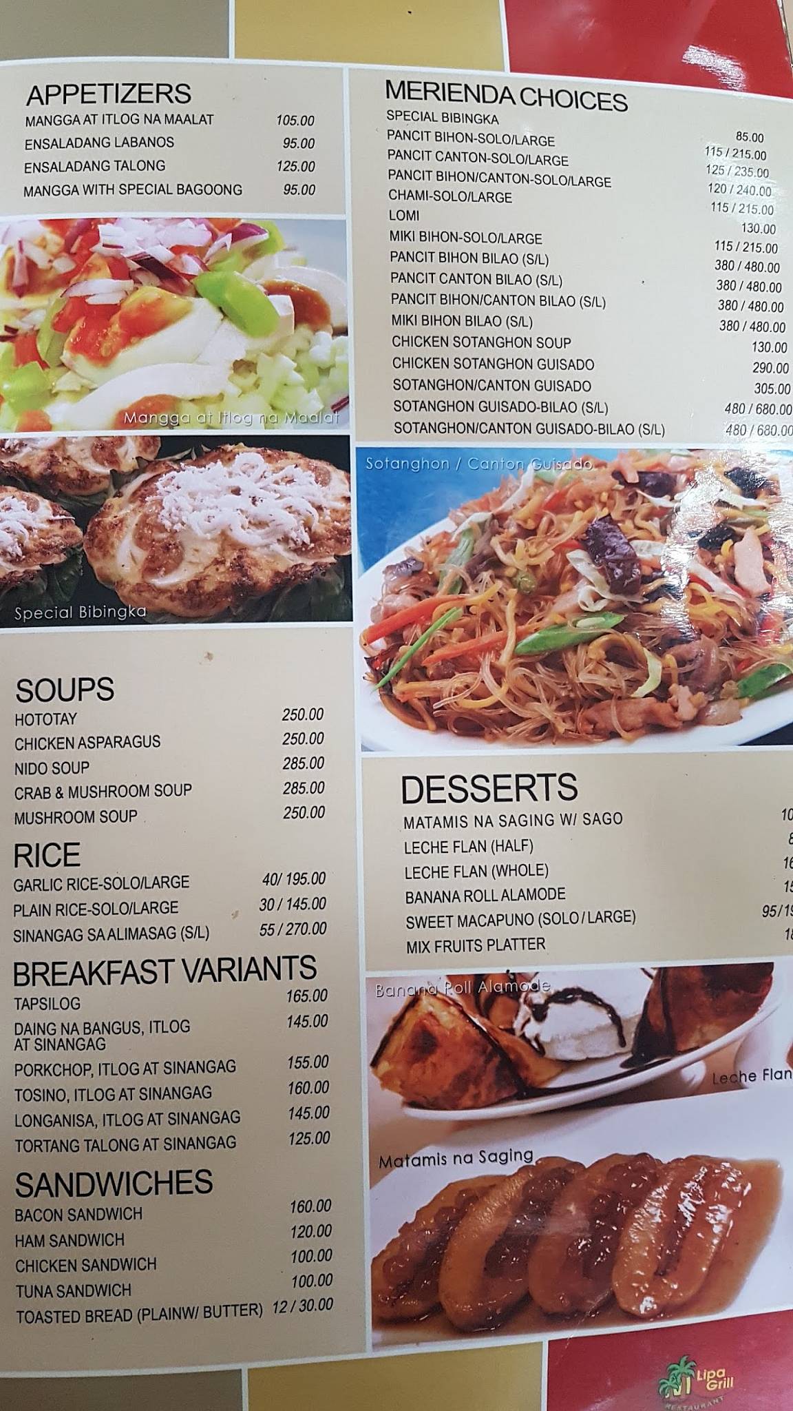 Menu at Lipa Grill restaurant, Lipa