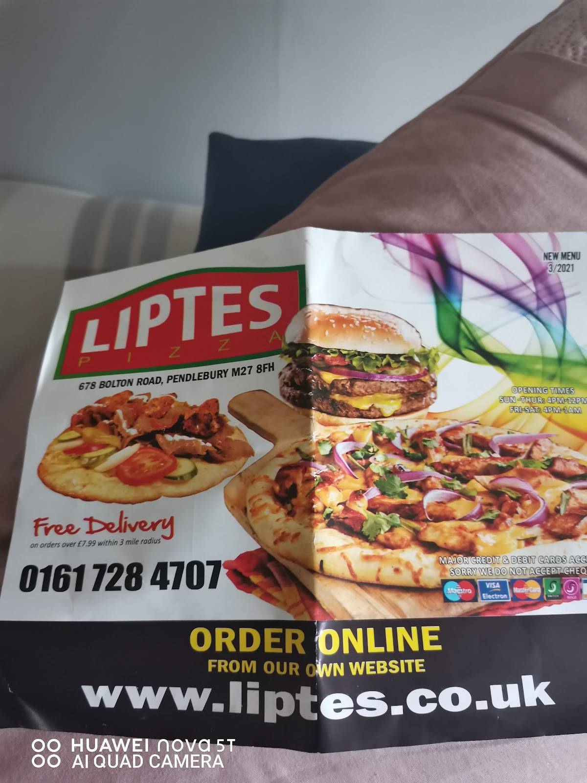 Menu at Liptes kebabs pizzeria, Manchester