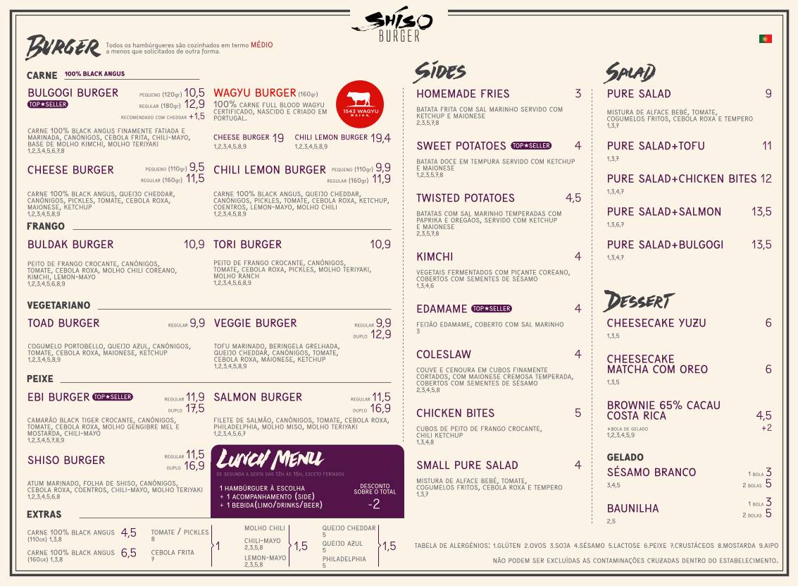 Menu em Shiso Burger - Lisboa restaurante de fast food, Lisboa