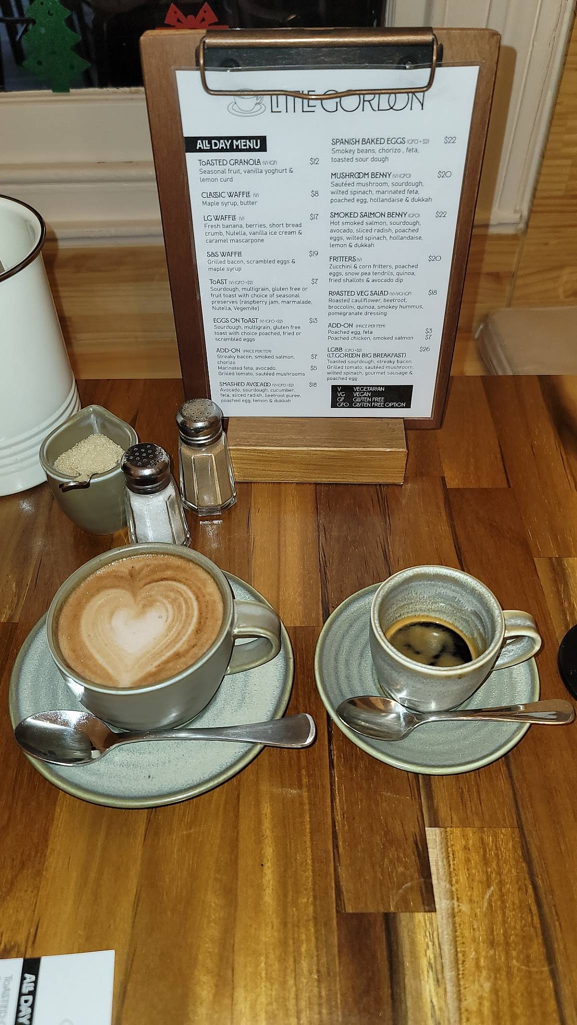 Menu at Little Gordon cafe, Melbourne