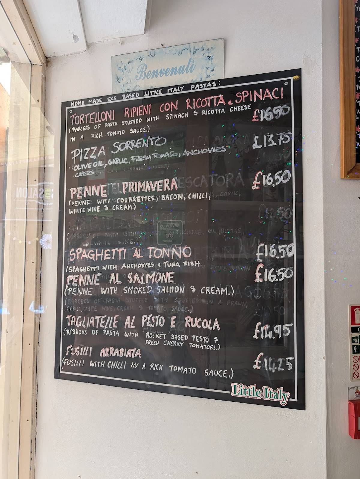 Menu at Little Italy restaurant, Taunton