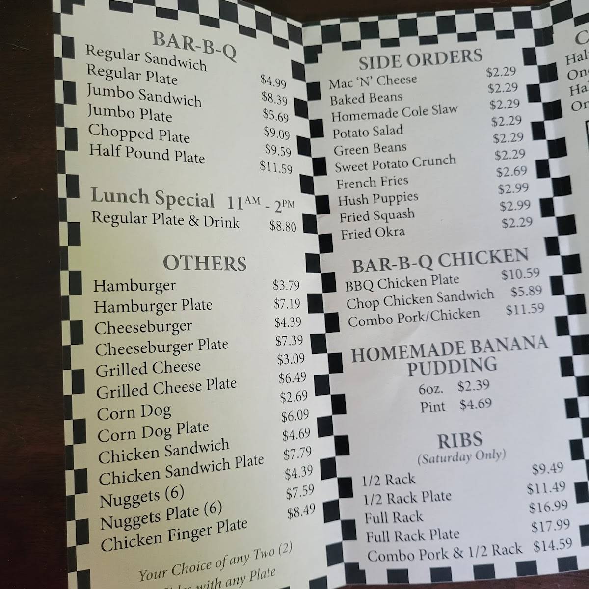 Menu at Little Pigs Bar-B-Q, Travelers Rest