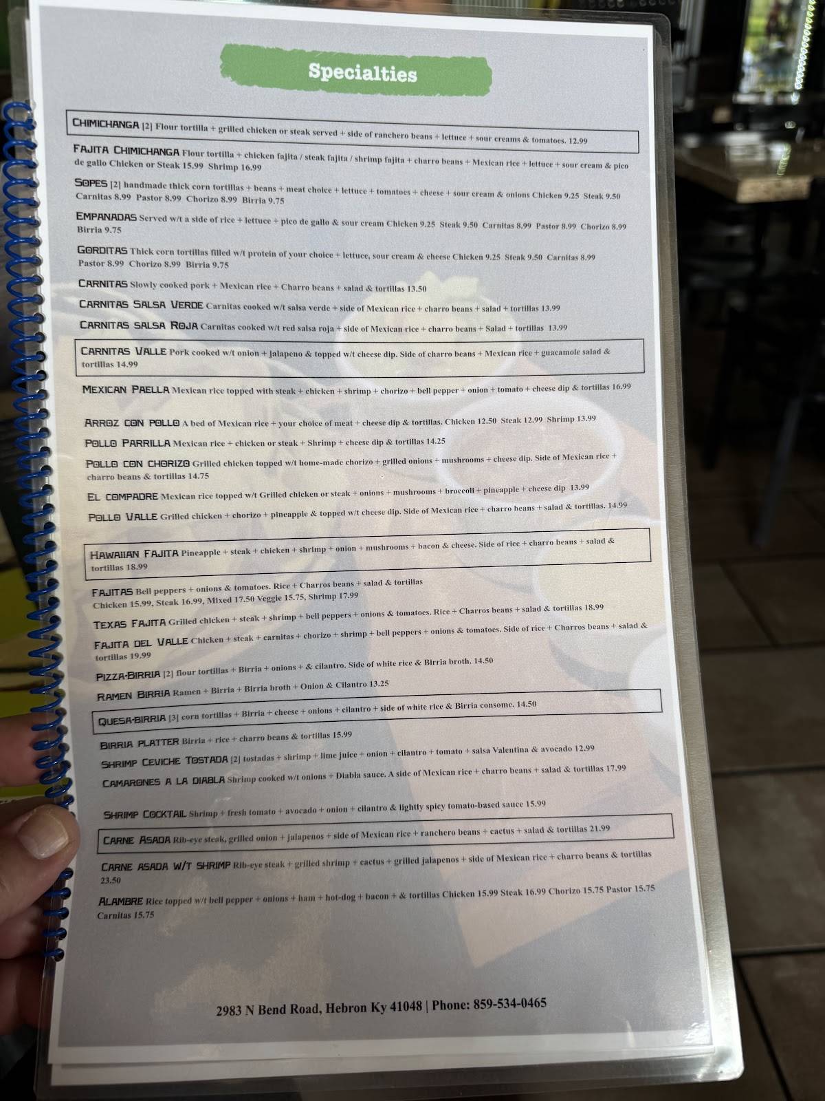 Menu at Little Valle Mexican Grill pub & bar, Hebron