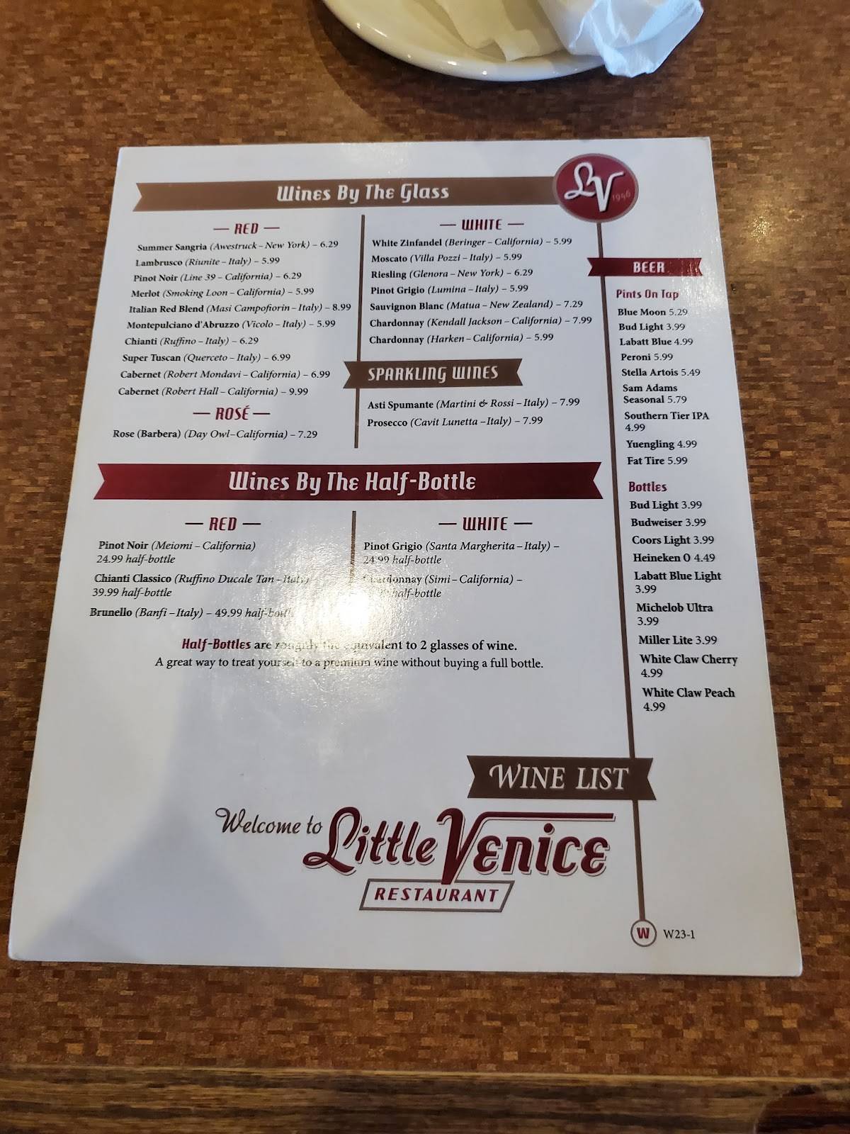 Menu at Little Venice Restaurant, Binghamton