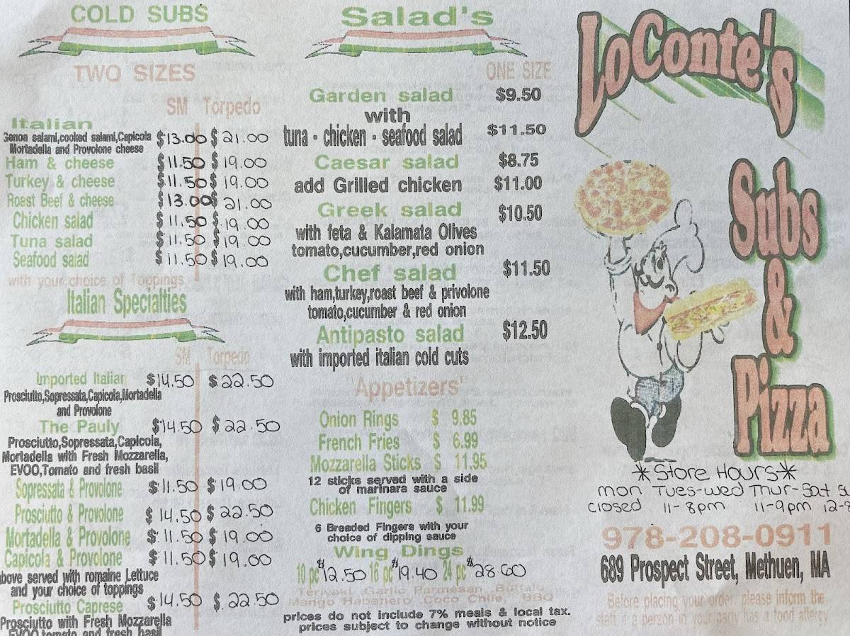 Menu at LoConte's Subs and Pizza pizzeria, Methuen