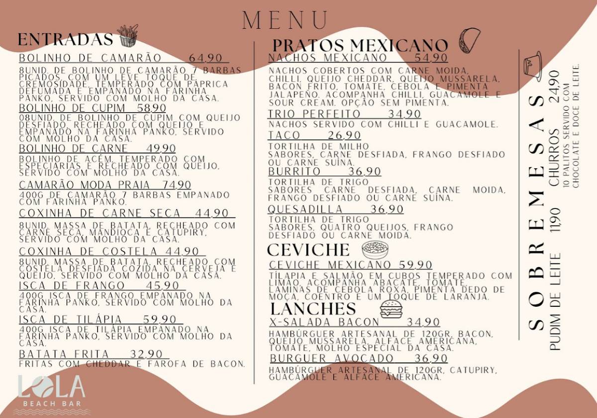 Menu em LoLa Beach Bar, Jundiaí