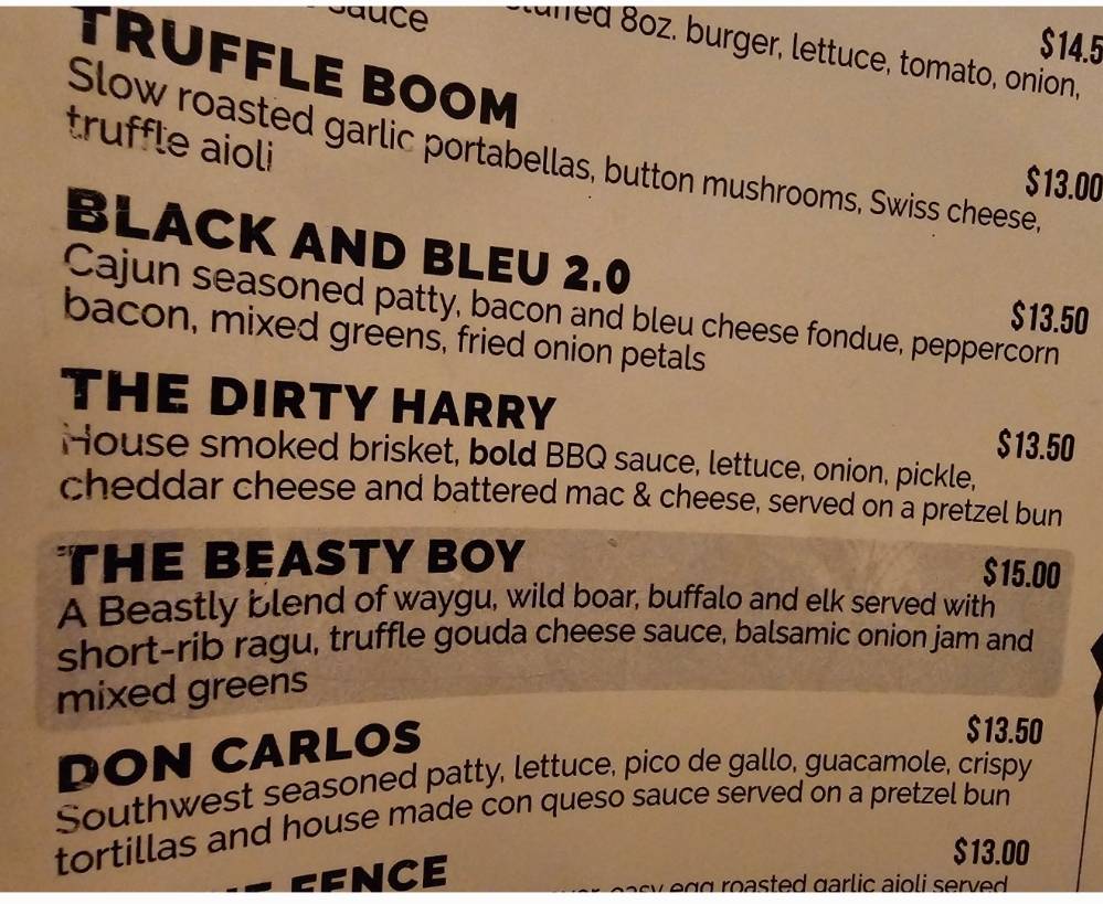 Menu at Local Press Burger Bar, Kewaskum