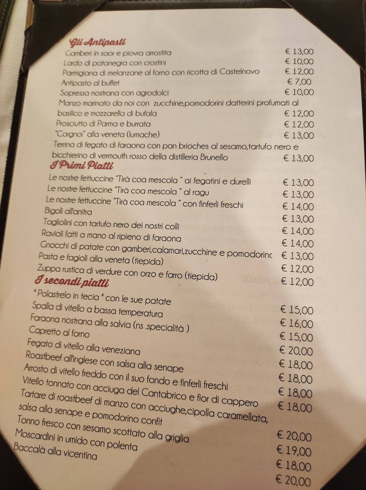 Menu da Trattoria Locanda Benetti ristorante, Costabissara