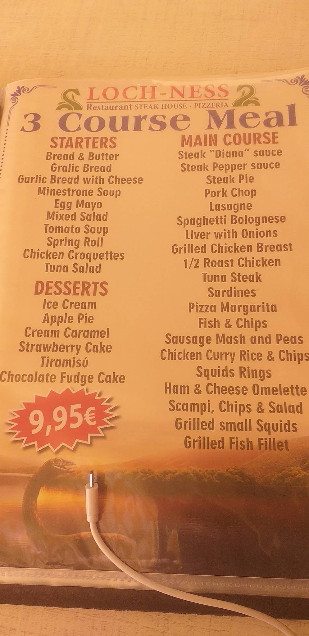 Menu at Loch Ness Restaurant, Costa Adeje