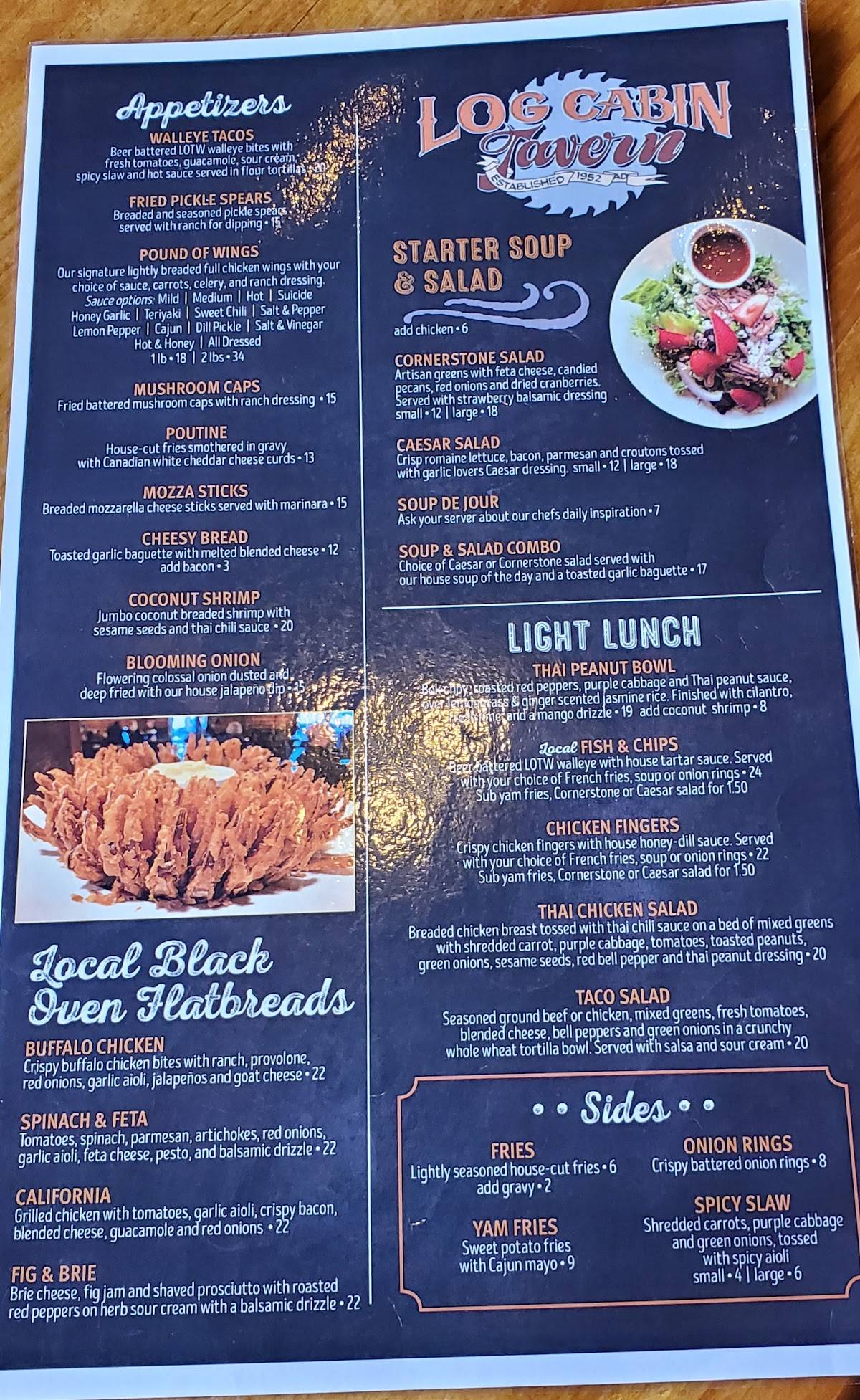 Menu at Log Cabin Tavern pub & bar, Kenora