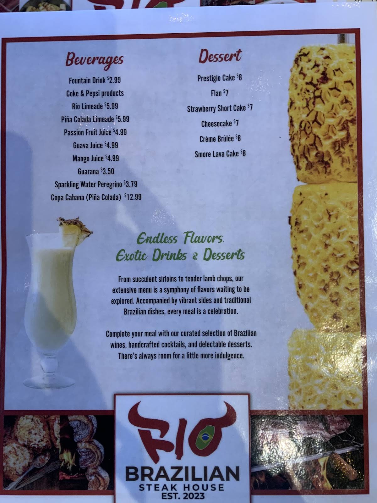 Menu at Rio Brazilian Steakhouse, Logan
