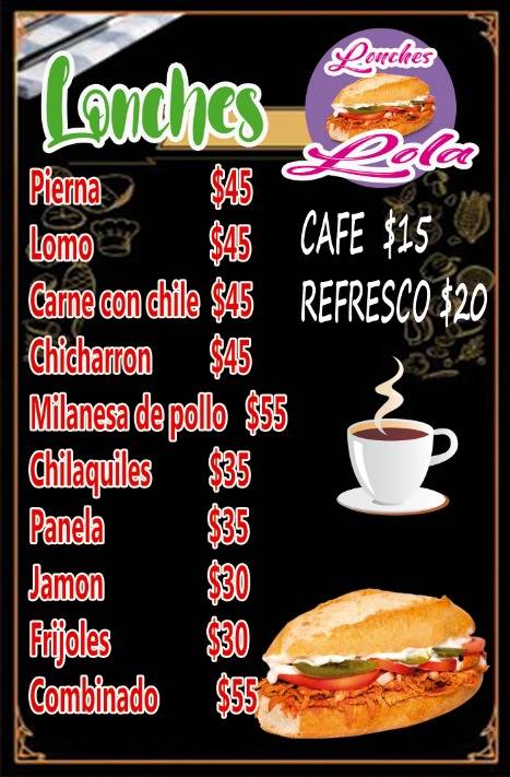 Menu at Lonches lola restaurant, Guadalajara