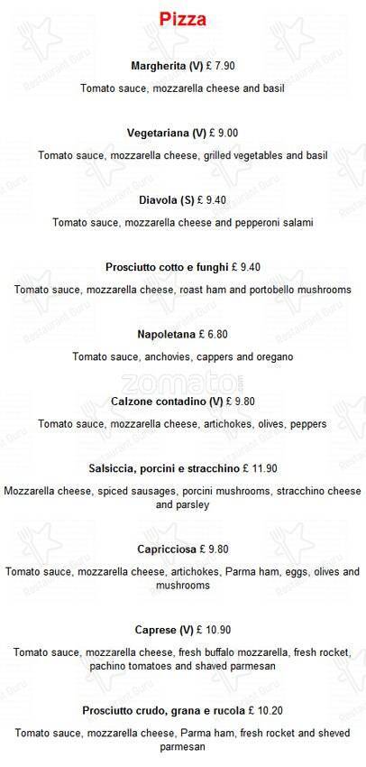 Menu at Al Volo restaurant, London