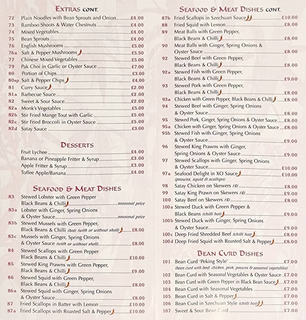 Menu at Chingford Chinese Take Away restaurant, London, 4 Station Rd