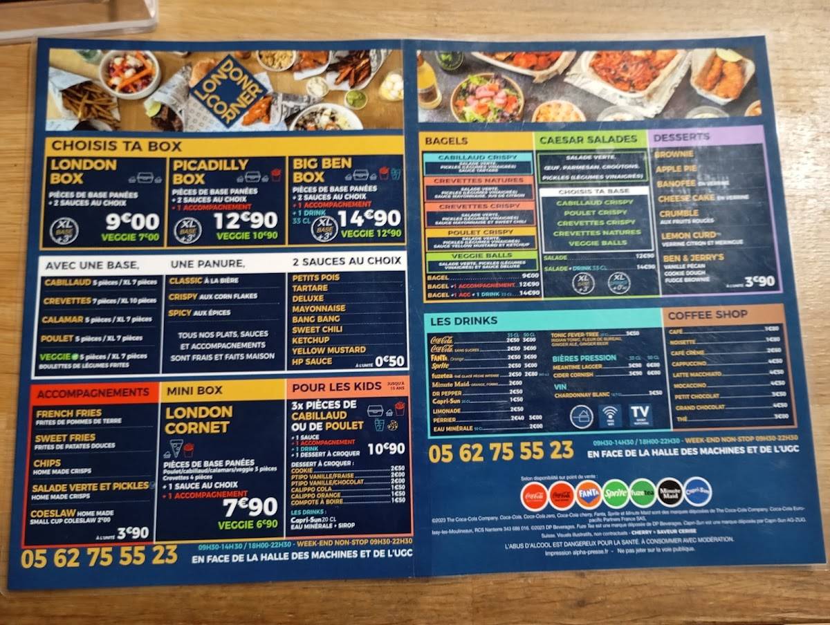 Menu au London Corner restaurant, Toulouse