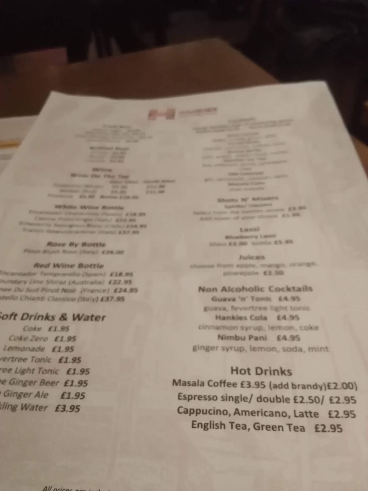 Carta de Hankies Cafe, Londres