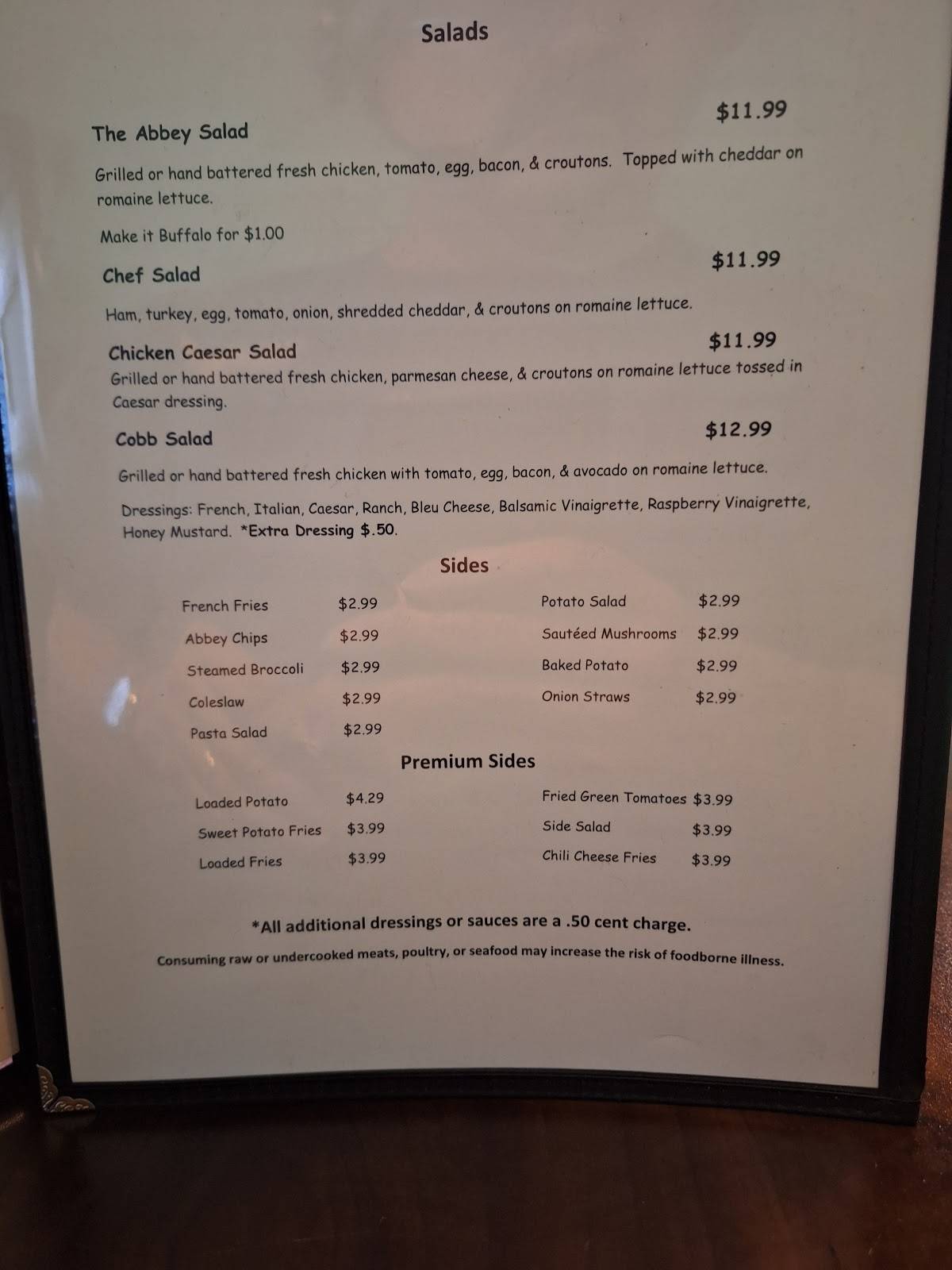Menu at The Abbey Restaurant, London