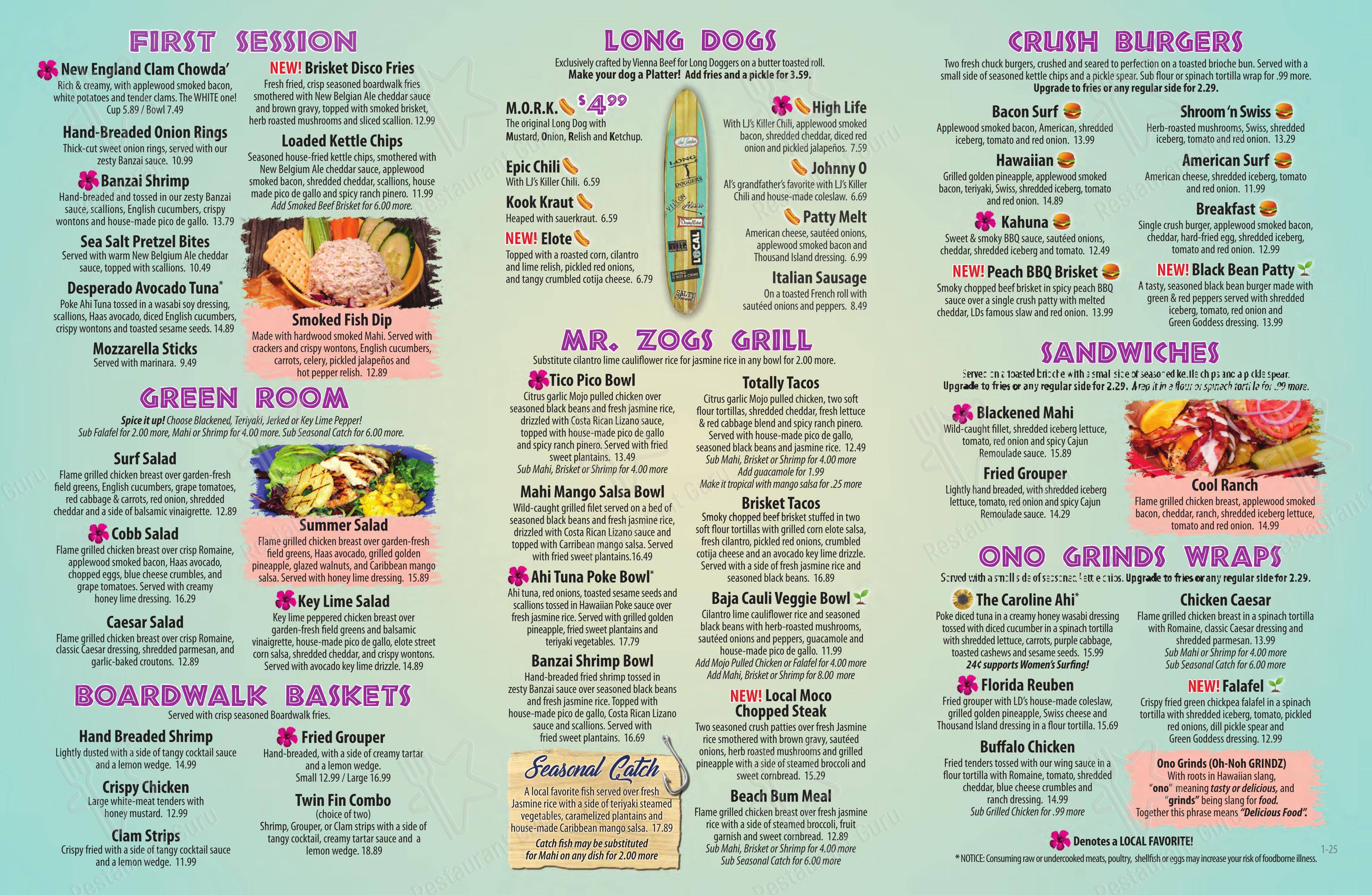 Menu at Long Doggers restaurant, Indialantic, 890 N Miramar Ave