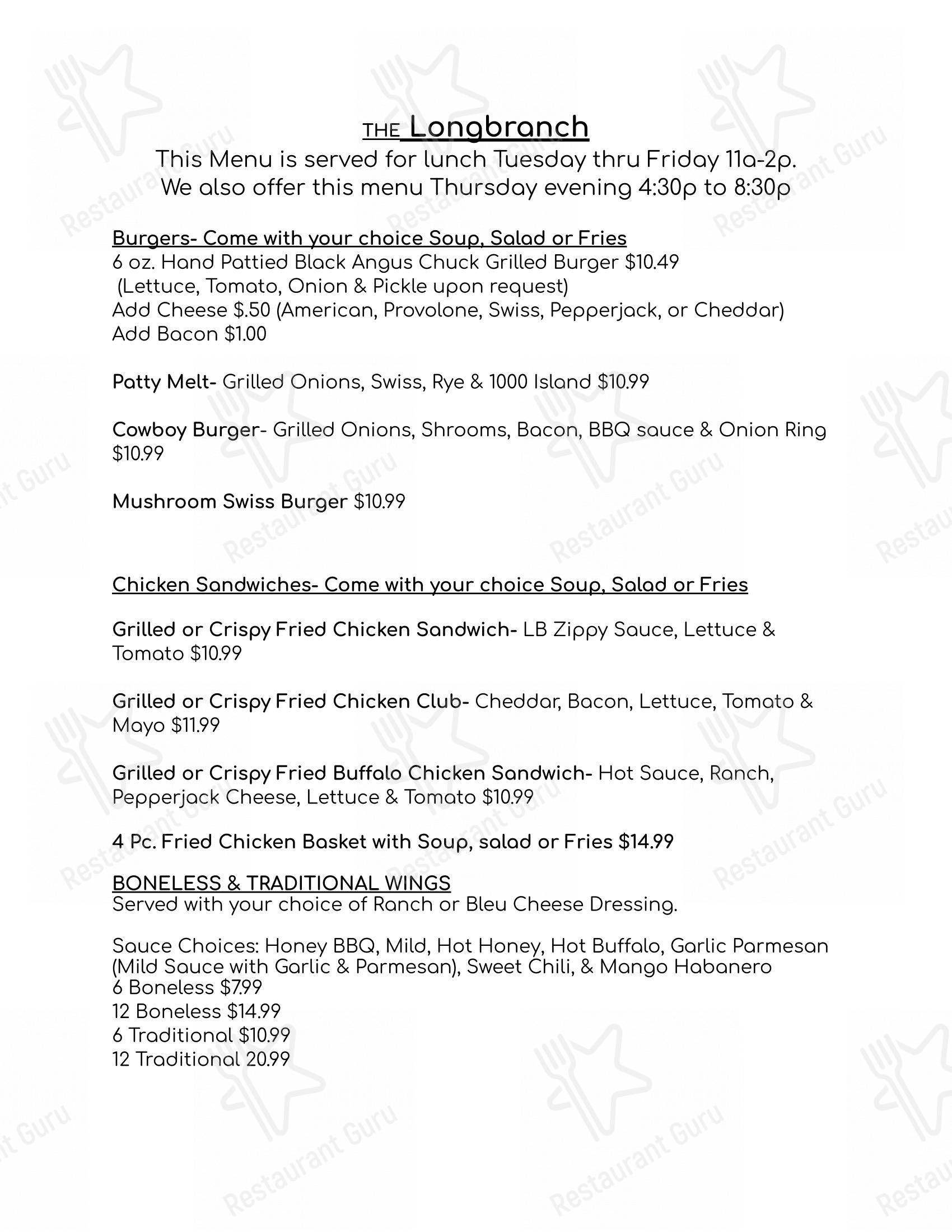 Menu at Longbranch Restaurant, L'Erable, N 1500 East Rd