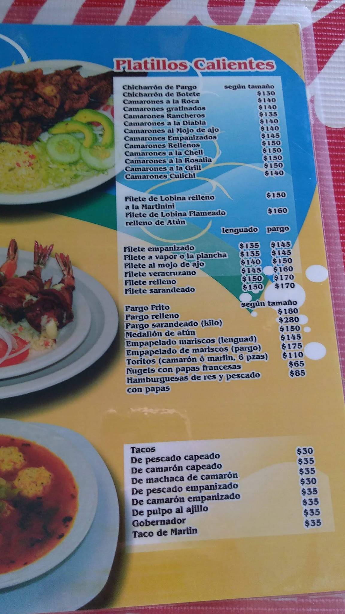 Carta del restaurante Los Callos, Los Mochis