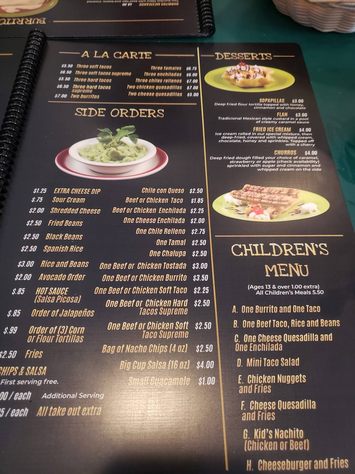Menu at Los Cocos restaurant, South Hill