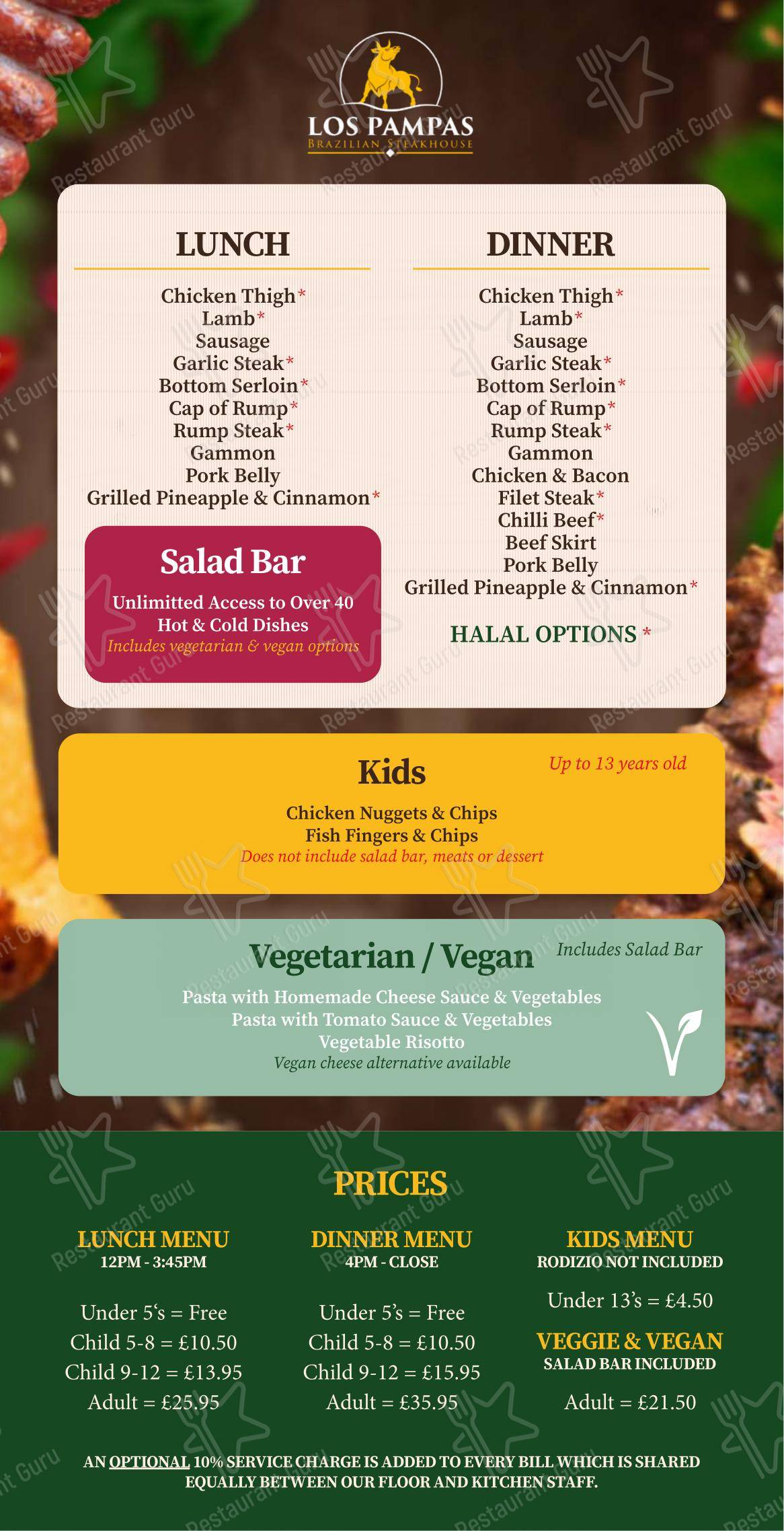 Carta de Los Pampas Brazilian Steakhouse, Halifax