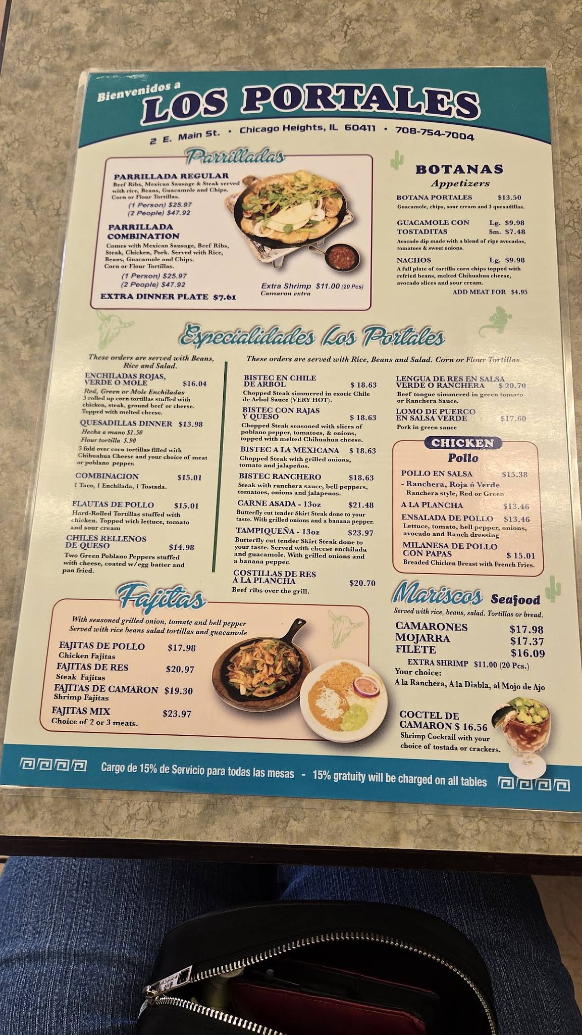 Menu at Los Portales restaurant, Chicago Heights, 2 E Main St