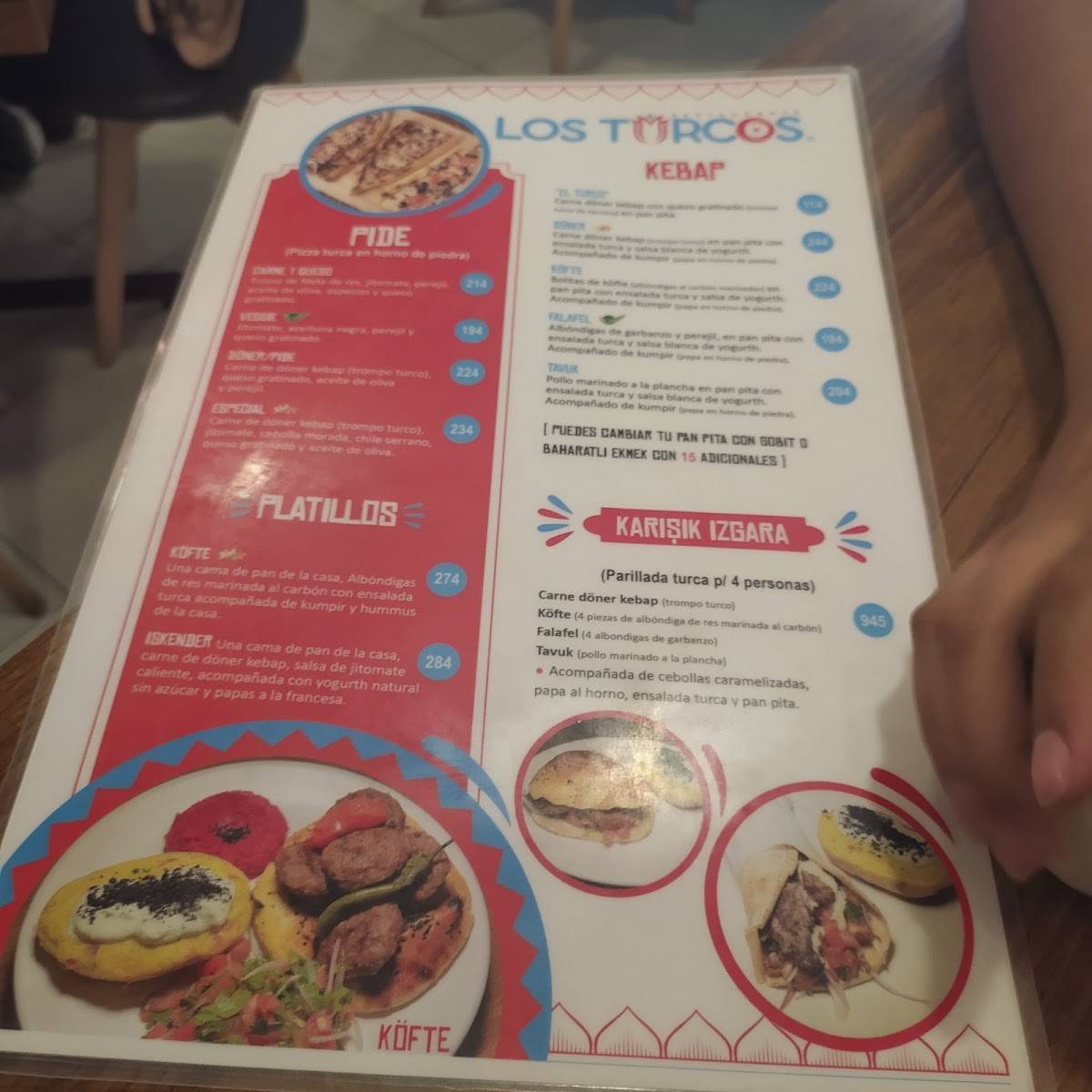 Carta del restaurante Los Turcos, Naucalpan del Juárez