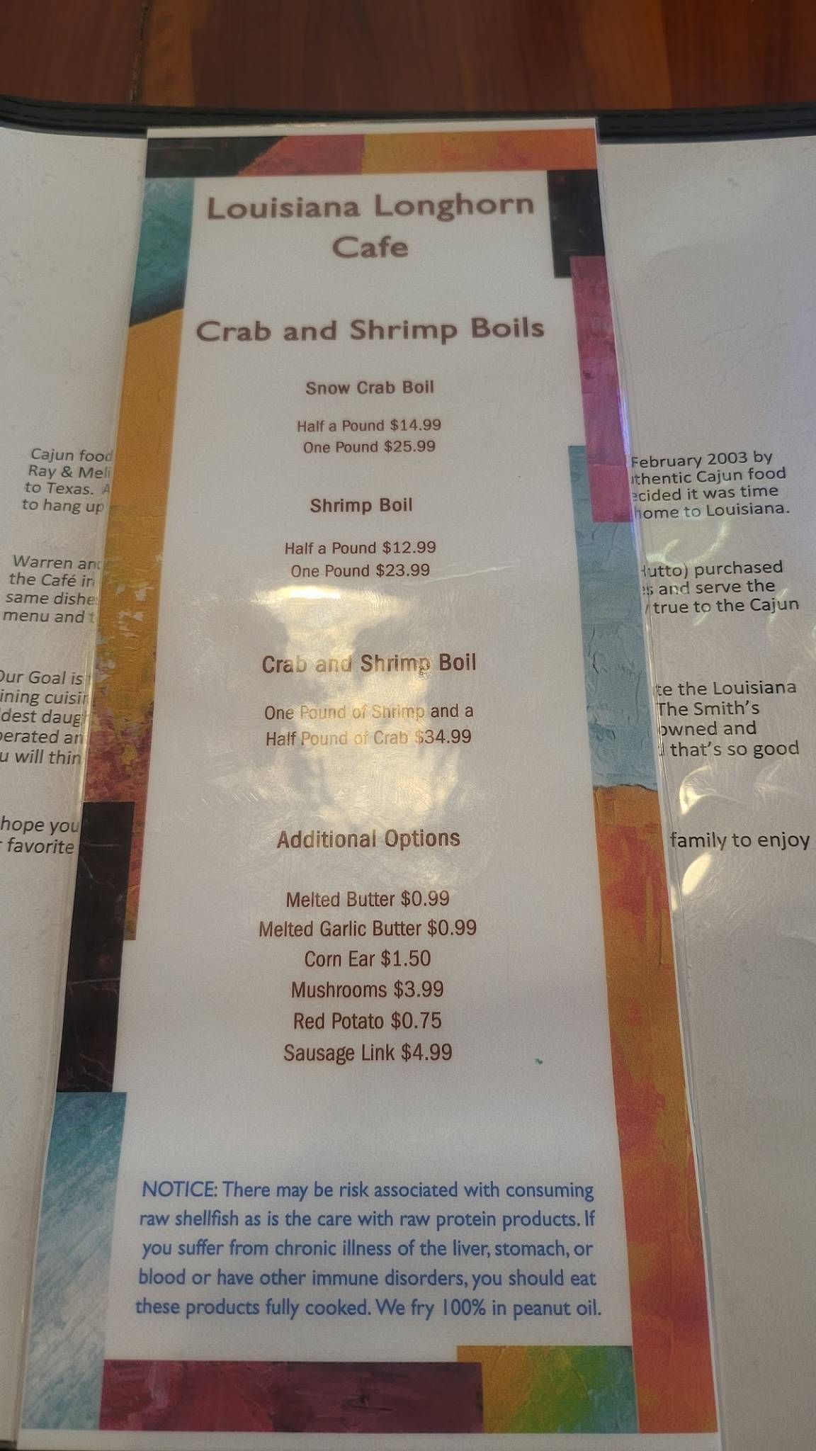Menu at Louisiana Longhorn Cafe, Round Rock