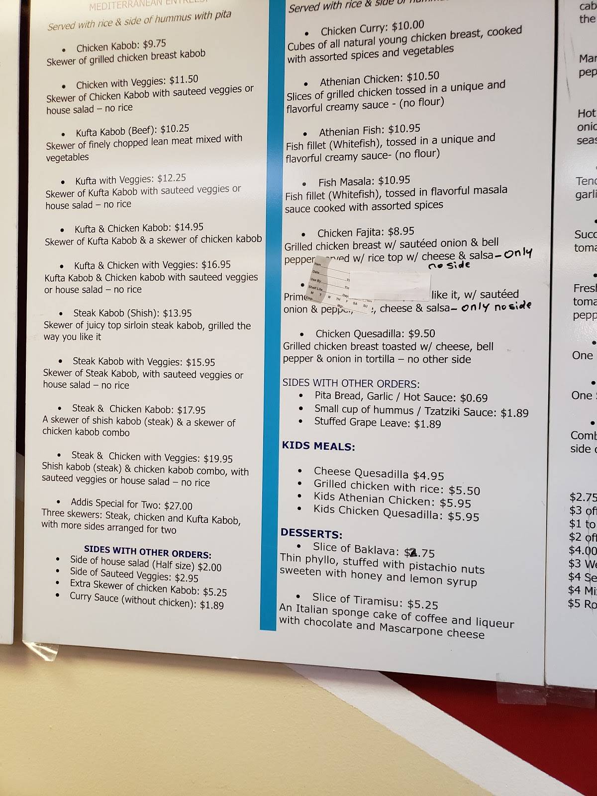 Menu at Addis Grill Mediterranean and Ethiopian Cuisine restaurant ...